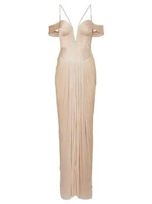 MARIA LUCIA HOHAN Camilla Metallic Silk Tulle Bustier Gown - Beige