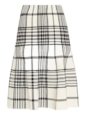 Brandon Maxwell Rory Check Flare Midi Skirt - Ivory Plaid