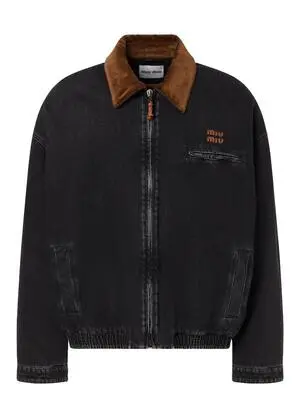 Miu Miu Corduroy-trimmed Denim Blouson Jacket - Black
