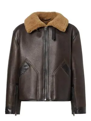 LEMAIRE Shearling-lined Leather Jacket - Brown