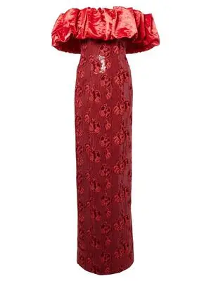 MARKARIAN Rowan Sequined Off-shoulder Gown - Red