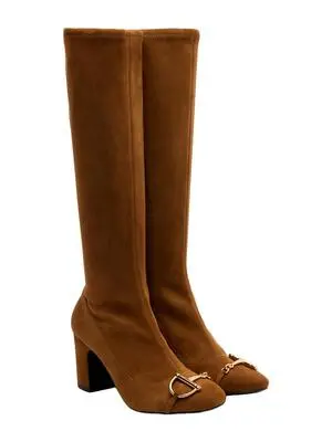 Gucci Alfa Horsebit 75 Suede Knee-high Boots - Brown