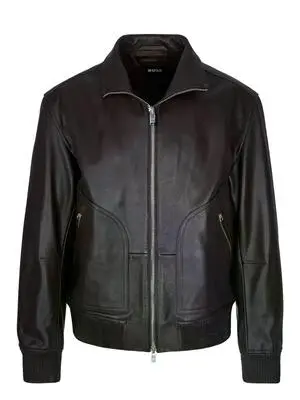 BOSS Mander Leather Jacket - Brown