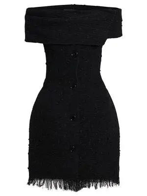 Oscar De La Renta Off-the-shoulder Cotton-blend Bouclé-tweed Mini Dress - Black