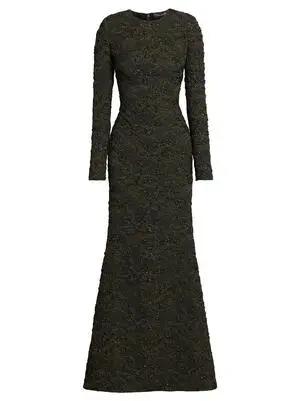 Oscar De La Renta Metallic Jacquard Gown - Dark Green