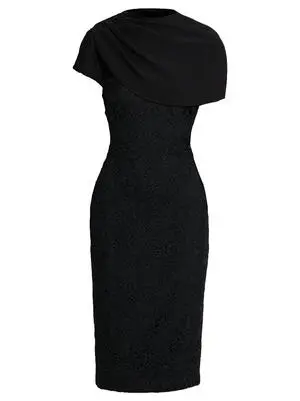 Badgley Mischka Crepe Paneled Guipure Lace Midi Dress - Black