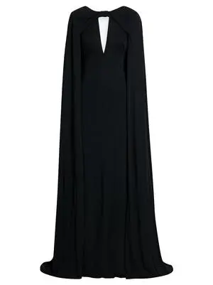 Monique Lhuillier Cape-Effect Crepe Gown Black