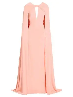 Monique Lhuillier Cape-effect Crepe Gown - Peach