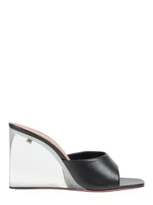 Amina Muaddi Lupita Leather Wedge Mules Black