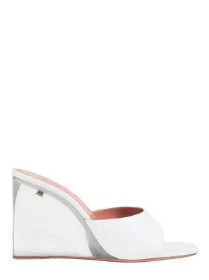 Amina Muaddi Lupita Leather Wedge Mules White