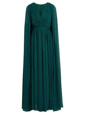 Badgley Mischka Cape-effect Embellished Georgette Gown - Emerald