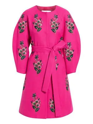 Carolina Herrera Embroidered Wool-gabardine Coat - Bright Pink