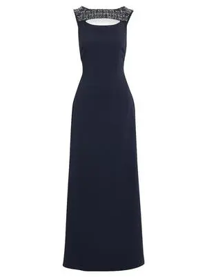 Badgley Mischka Cutout Embellished Crepe Gown - Navy