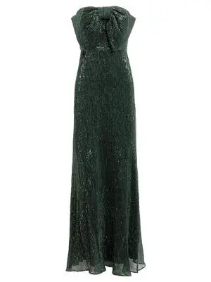 Badgley Mischka Strapless Sequined Tulle Gown - Dark Green