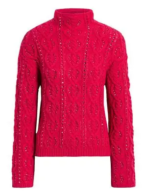 Carolina Herrera Embellished Cable-knit Turtleneck Sweater - Fuchsia