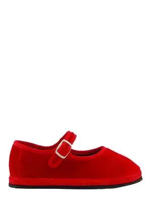 PIEDATERRE Velvet Buckled Ballet Flats - Red