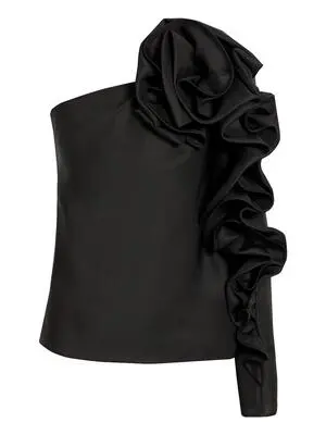 Carolina Herrera One-sleeve Silk Top With Floral Appliqu - Black