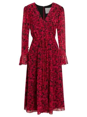 Carolina Herrera Floral-print Chiffon Midi Dress - Crimson