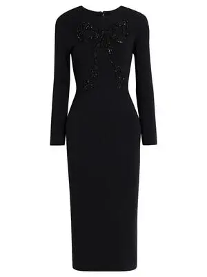 Carolina Herrera Bow-detailed Embellished Wool-blend Midi Dress - Black