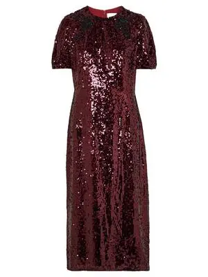Erdem Embellished Sequined Georgette Midi Dress - Burgundy