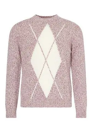 Eleventy Diamond-patterned Crewneck Wool Jumper - Lampone E Avorio