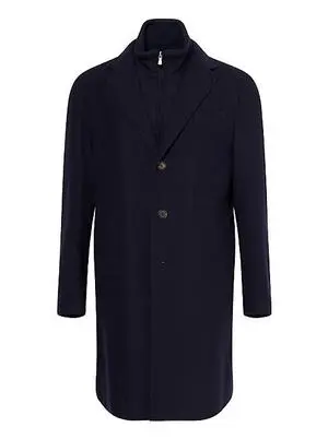 Eleventy Wool Overcoat With Removable Bib - Blue
