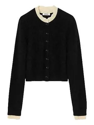 Sandro Pointelle-collar Wool Cardigan - Black