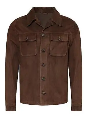 Eleventy Notched-collar Suede Jacket - Cocoa