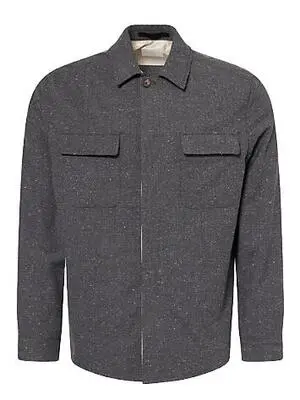 Eleventy Speckled-pattern Long-sleeve Wool-silk Blend Overshirt - Smoke Melange Gray