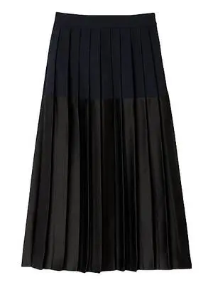 Sandro Pleated High-rise Midi Skirt - Navy Blue