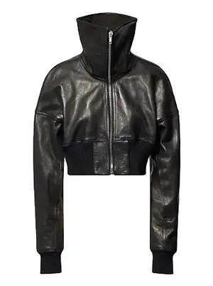 Rick Owens Cropped Leather Jacket - Black