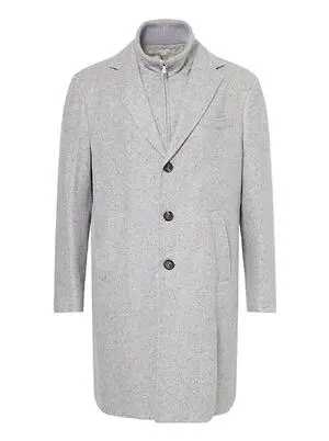 Eleventy Bib Notched-collar Cashmere-silk Blend Overcoat - Light Melange Gray