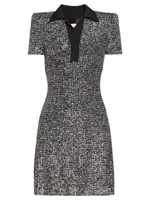 Naeem Khan Sequined Tweed Pattern Polo Dress - Blackwhite