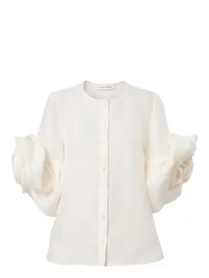 Carolina Herrera Rosette Silk Gazar Blouse - White