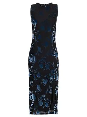HUTCH Darby Floral Velvet Burnout Midi Dress - Black Navy