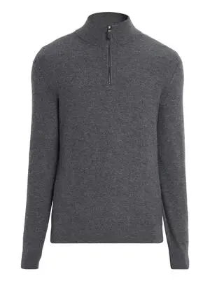 Zegna Cashmere Waffle-Knit Quarter-Zip Sweater Md Gry Sld