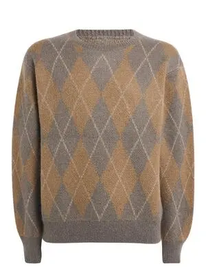 FRAME Argyle Wool-mohair Blend Sweater - Brown