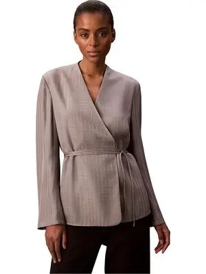 Calvin Klein Viscose Jacquard Wrap Blazer - Pewter