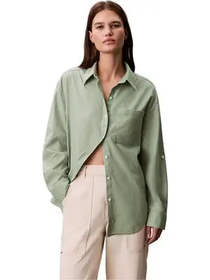 Calvin Klein Linen And Cotton Roll-tab Shirt - Basil