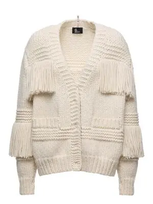 MONCLER Fringe-Trim Wool-Blend V-Neck Cardigan