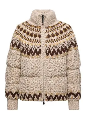 Moncler Girose Wool-blend Geometric Cardigan - Beige