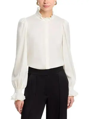 Kobi Halperin Harley Silk Blend Ruffle Blouse Ivory
