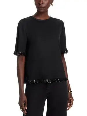 Kobi Halperin Leo Silk Blend Sequin Fringe Top - Black