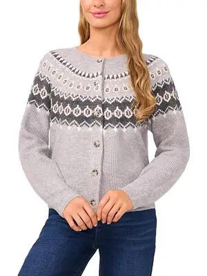 CECE DUPRAZ Fair Isle Raglan Cardigan - Light Heather Grey