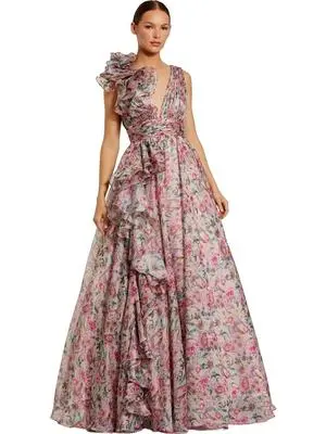Mac Duggal Printed Chiffon Ball Gown - Floral