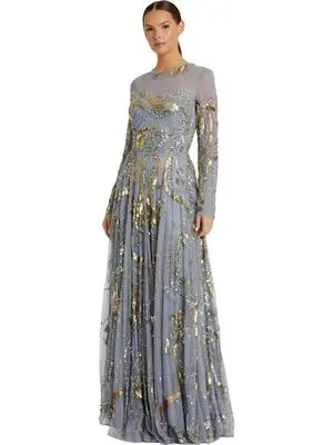 Mac Duggal Embellished Illusion Evening Gown - Gray