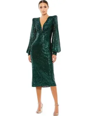 Mac Duggal Sequined Midi Dress - Green