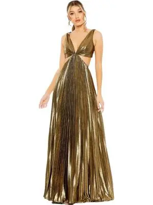 Mac Duggal Pleated Metallic Gown - Gold