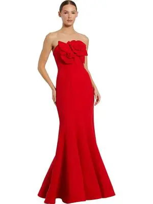 Mac Duggal Strapless Mermaid Gown With 3D Flowers Red