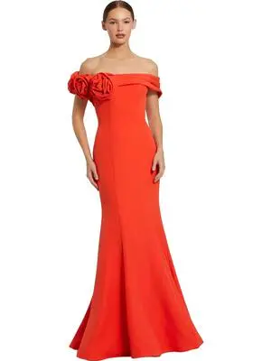 Mac Duggal Off-the-shoulder Crepe Mermaid Gown - Orange